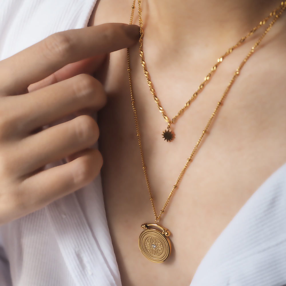 Vanna Double Chain Drop Coin Necklace Dainty Delicate Minimalist