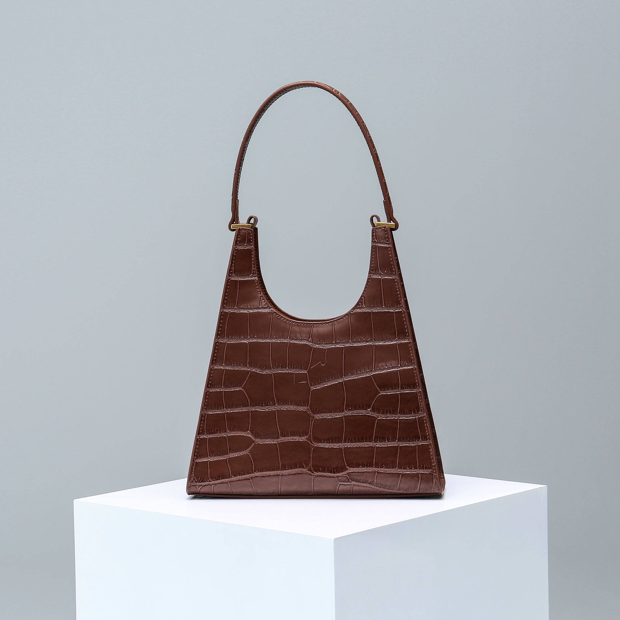 Roy Croc-Embossed Leather Bag - Brown