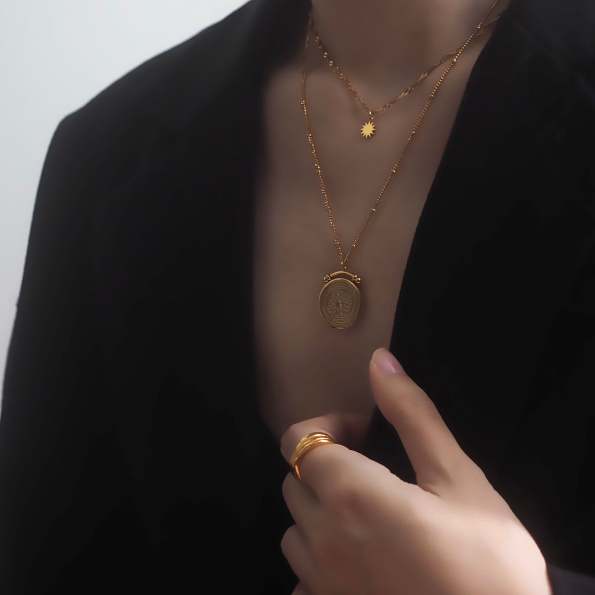 Vanna Double Chain Drop Coin Necklace Dainty Delicate Minimalist